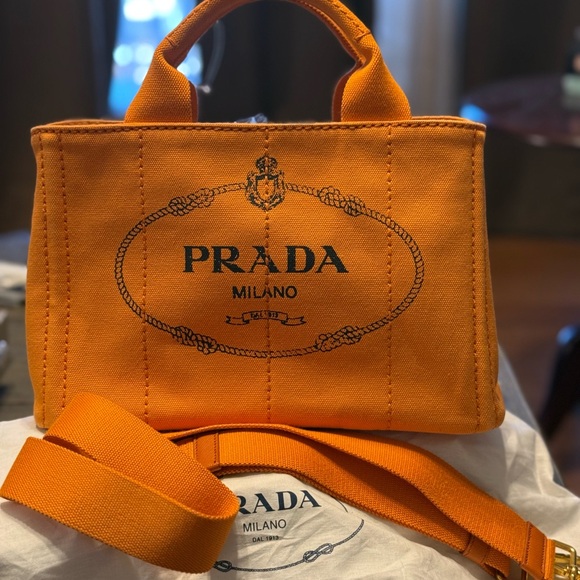 Prada | Other | Prada Milano Orange Canvas Handbag | Poshmark